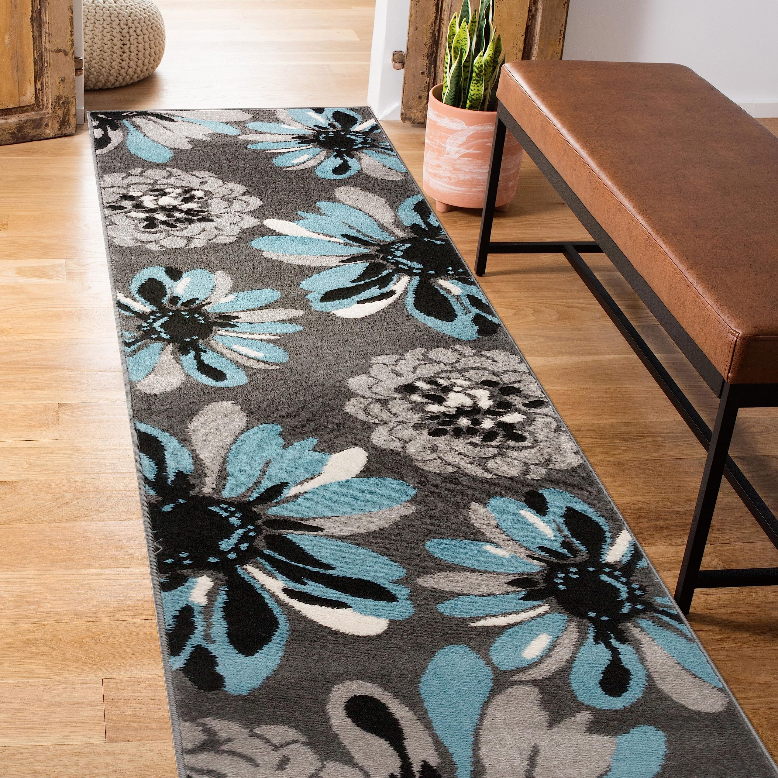 Rugshop Modern Flowers Runner Rug 2' x 7' 2" Blue