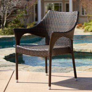 Christopher Knight Home Jenning Outdoor Wicker Stacking Chair Chat Set, 3-Pcs Set, Multibrown