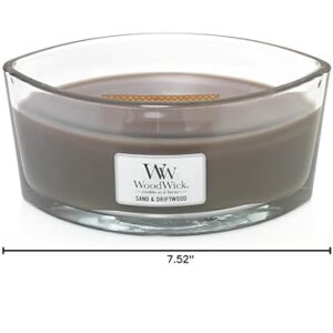 WoodWick Scented Candle with Crackling Wick | Sand & Driftwood Ellipse Candle | Long Burning Candles: Up to 50 Hours Burn Time | Perfect Gifts for Women