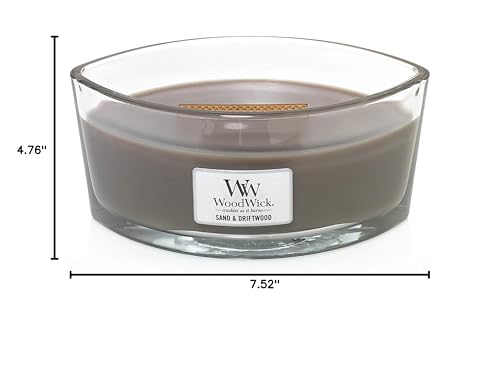 WoodWick Scented Candle with Crackling Wick | Sand & Driftwood Ellipse Candle | Long Burning Candles: Up to 50 Hours Burn Time | Perfect Gifts for Women