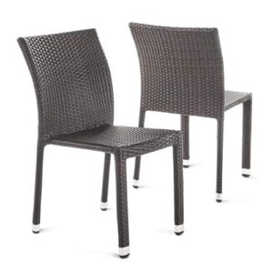 christopher knight home dover outdoor wicker armless stacking chairs with aluminum frame, 2-pcs set, multibrown