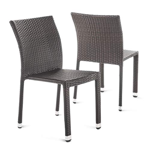 Christopher Knight Home Dover Outdoor Wicker Armless Stacking Chairs with Aluminum Frame, 2-Pcs Set, Multibrown