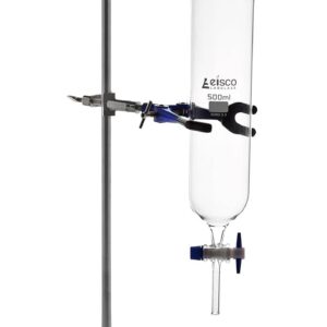 EISCO Dropping Funnel, 500ml - PTFE Key Stopcock, Open Top, Cylindrical - Ungraduated - Cylindrical, Borosilicate Glass