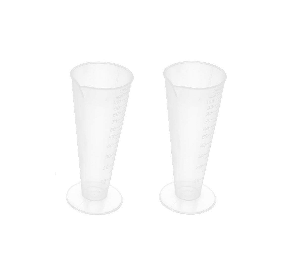 YXQ 100mL Plastic Graduated Measuring Cup Capacity Beaker Cone Shape Round Base Labs Kitchen Clear, 2Pcs