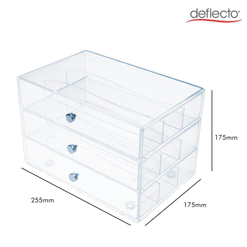 Deflecto 3 Transparent Storage Cube Drawer Organizer, 7" x 10" x 6.8", Clear