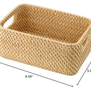 Muji Stackable Rattan Rectangular Basket with Handle, 15 cm Width x 22 cm Depth x 9 cm Height