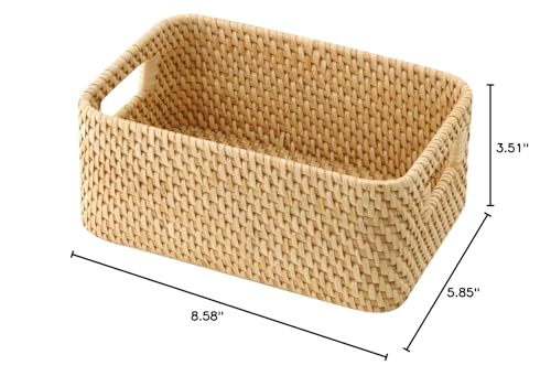 Muji Stackable Rattan Rectangular Basket with Handle, 15 cm Width x 22 cm Depth x 9 cm Height