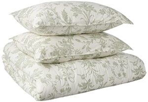 laura ashley home - queen duvet cover set, reversible cotton bedding with matching shams, lightweight home decor for all seasons (natalie sage, queen) green