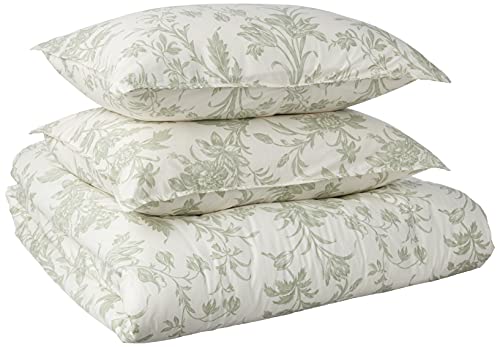 Laura Ashley Home - Queen Duvet Cover Set, Reversible Cotton Bedding with Matching Shams, Lightweight Home Decor for All Seasons (Natalie Sage, Queen) Green