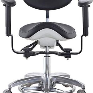 East-New Medical Dental Chair Microscope Saddle Stool Foot Controlled/Pedal Base PU Leather with 45°Swiveling Armrests SDS-FC1