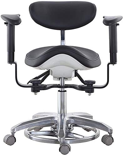 East-New Medical Dental Chair Microscope Saddle Stool Foot Controlled/Pedal Base PU Leather with 45°Swiveling Armrests SDS-FC1