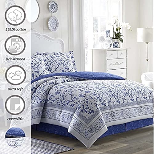 Laura Ashley - King Duvet Cover Set, Reversible Cotton Bedding with Matching Shams, Home Decor for All Seasons (Charlotte Blue, King)