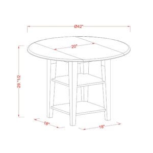 East West Furniture SUT-BMK-T Sudbury Dining Room Table - a Round kitchen Table Top with Dropleaf & 2 shelves, 42x42 Inch, Buttermilk & Cherry