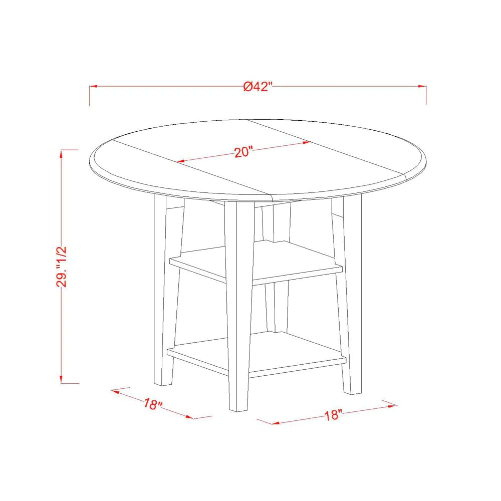 East West Furniture SUT-BMK-T Sudbury Dining Room Table - a Round kitchen Table Top with Dropleaf & 2 shelves, 42x42 Inch, Buttermilk & Cherry