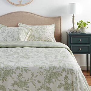 Laura Ashley Home - Queen Duvet Cover Set, Reversible Cotton Bedding with Matching Shams, Lightweight Home Decor for All Seasons (Natalie Sage, Queen) Green