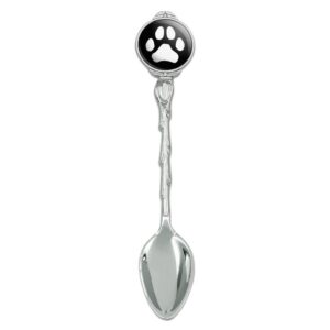 paw print dog cat white on black novelty collectible demitasse tea coffee spoon