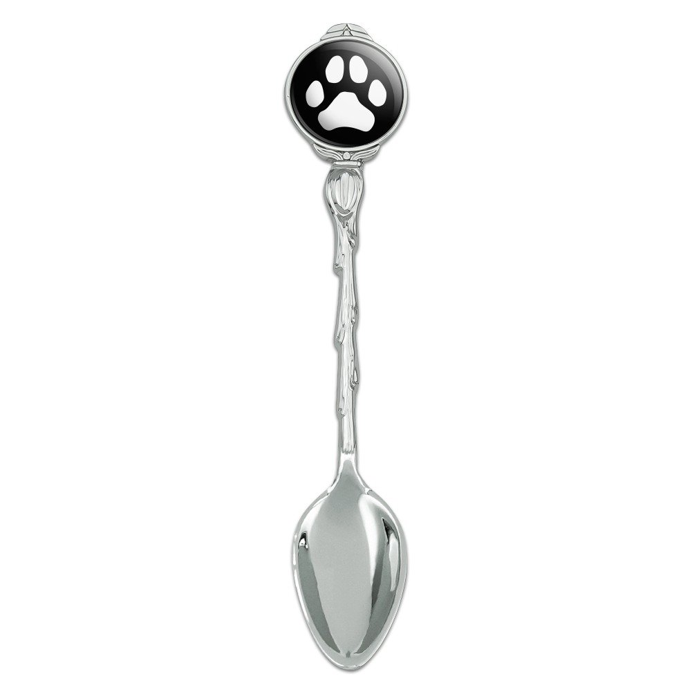 Paw Print Dog Cat White on Black Novelty Collectible Demitasse Tea Coffee Spoon