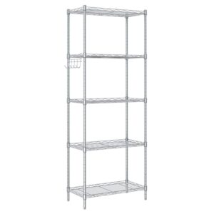 cozzine 5 tier storage shelves, adjustable storage shelves 21"x 11"x 59" heavy duty steel tube wire shelving unit (silver)