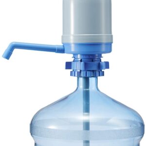 Dolphin Manual Water Pump for 5 Gallon Bottles, Fits 2-6 Gallon Bottles, Blue Manual Hand Pressure Water Dispenser, Secure Fit on Crown Top Jugs, 3 Tube Lengths, Sanitary Cap, BPA-Free