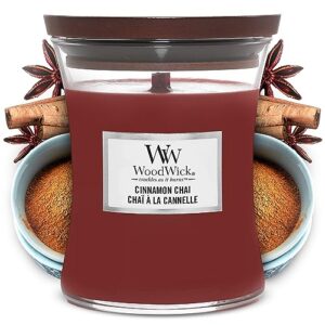 woodwick medium hourglass scented candle | cinnamon chai | with crackling wick | burn time: up to 60 hours