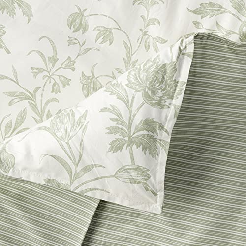 Laura Ashley Home - Queen Duvet Cover Set, Reversible Cotton Bedding with Matching Shams, Lightweight Home Decor for All Seasons (Natalie Sage, Queen) Green