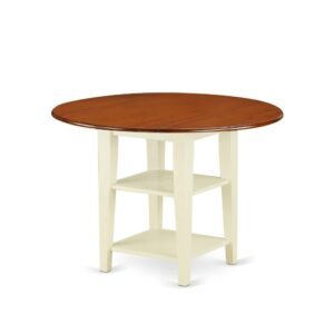 east west furniture sut-bmk-t sudbury dining room table - a round kitchen table top with dropleaf & 2 shelves, 42x42 inch, buttermilk & cherry