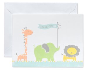 american greetings baby shower thank you cards with envelopes, giraffe, elephant and lion (50-count)