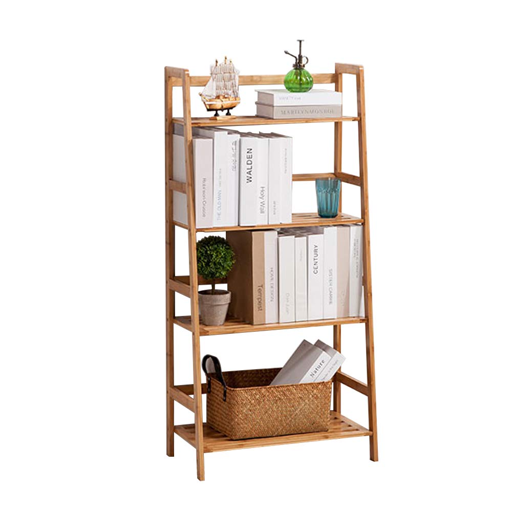 soges 4-Tier Bamboo Storage Shelf Rack, Bookcase Ladder Shelf Storage Organizer Multi-Functional Display Rack for Books, Photos, Plants, Daily Supplies in Home, Kitchen, Bathroom, Garden, KS-HSJ-02