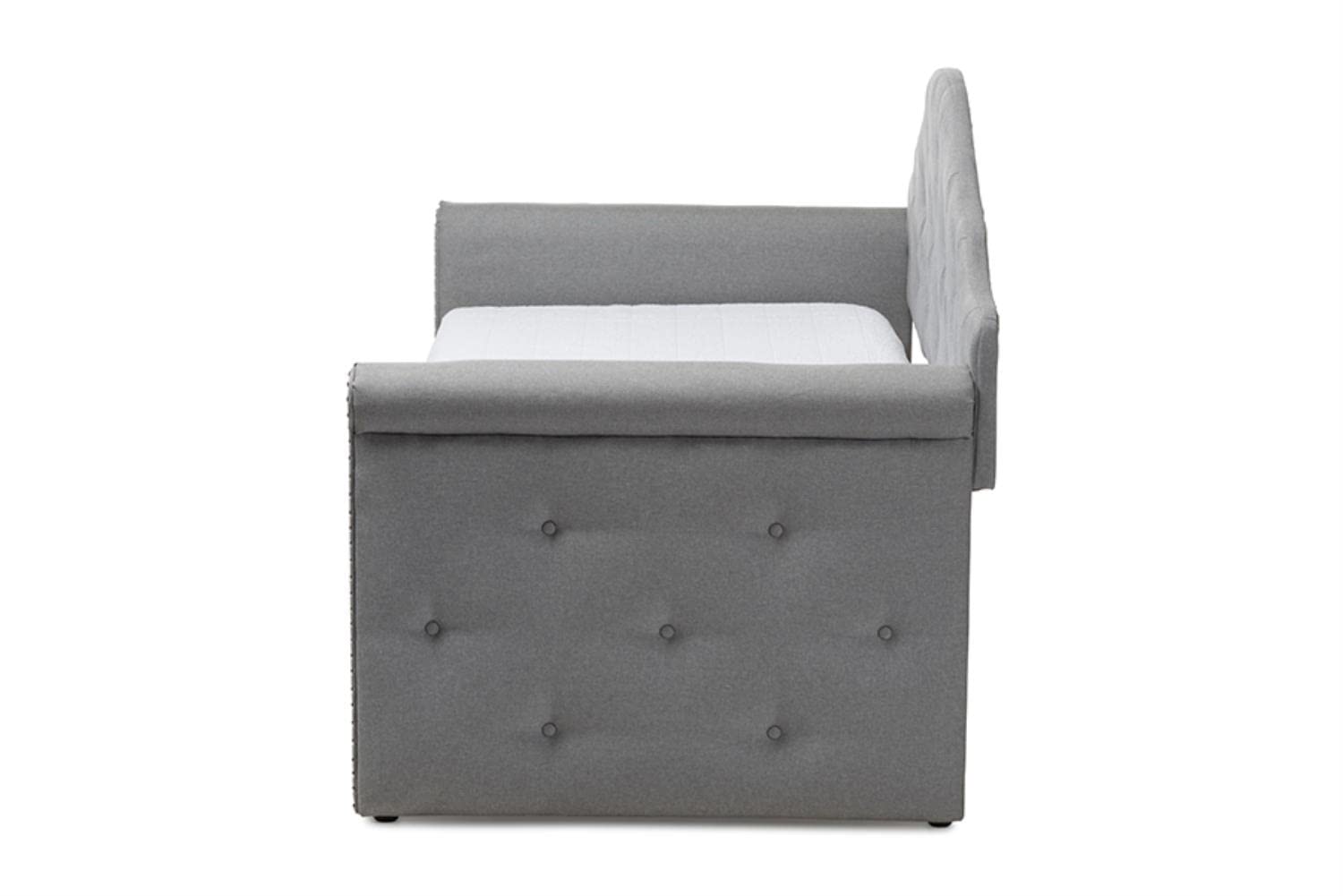 Baxton Studio Emilie Modern and Contemporary Grey Fabric Upholstered Daybed with Trundle Grey/Twin//Contemporary/Fabric Polyester 100%"/Rubber Wood/MDF/Foam