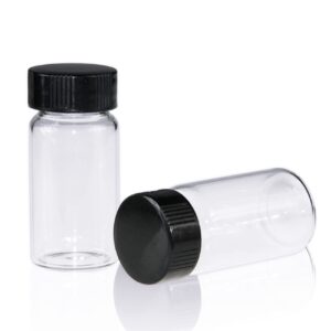 alwsci sample vial, clear glass 24-400 thread storage vial, 20 ml capacity, 27.5 mm i.d. x 57 mm with 24-400 black closed cap, pe liner, pack of 100