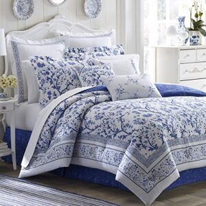 laura ashley - king duvet cover set, reversible cotton bedding with matching shams, home decor for all seasons (charlotte blue, king)