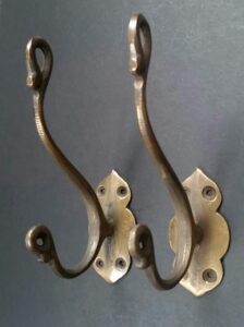 2 large solid brass vintage antique style ornate double coat hat towel hooks 6" #c11