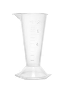 eisco conical measure, 12ml - polypropylene plastic, translucent - pouring spout - 1ml raised graduations - hexagonal base