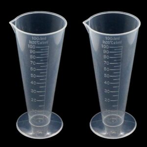 yxq 100ml plastic graduated measuring cup capacity beaker cone shape round base labs kitchen clear, 2pcs