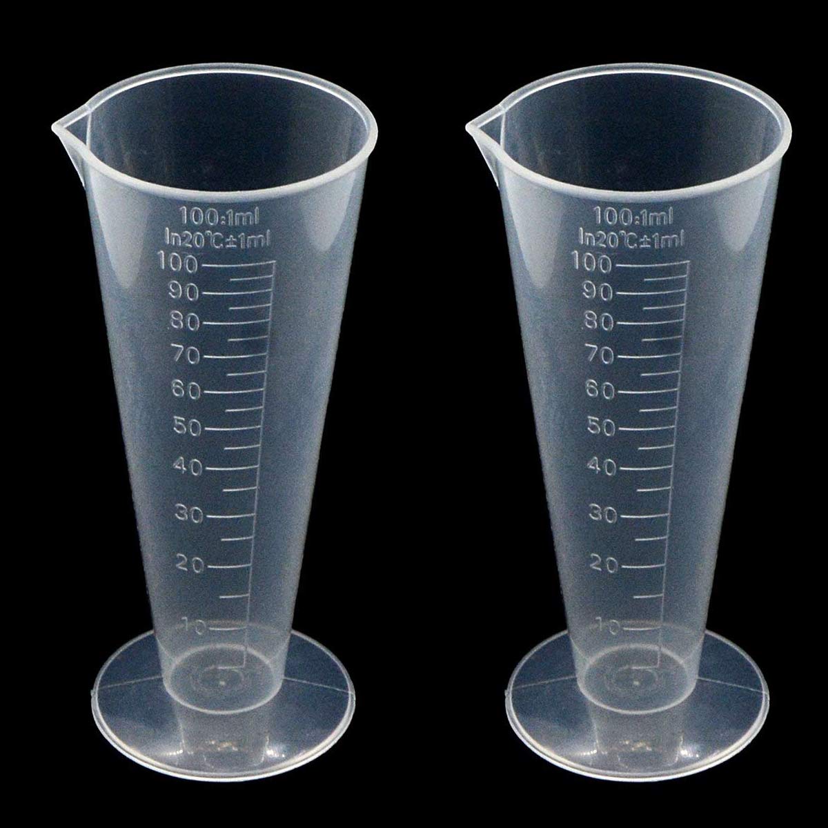 YXQ 100mL Plastic Graduated Measuring Cup Capacity Beaker Cone Shape Round Base Labs Kitchen Clear, 2Pcs