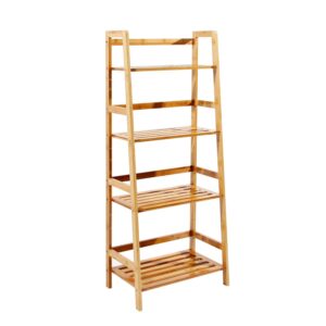 soges 4-Tier Bamboo Storage Shelf Rack, Bookcase Ladder Shelf Storage Organizer Multi-Functional Display Rack for Books, Photos, Plants, Daily Supplies in Home, Kitchen, Bathroom, Garden, KS-HSJ-02