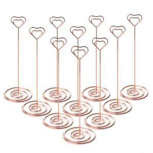 jofefe 10pcs 8.6 inch tall place card holder table number holder table card holder table number stands with heart shape photo picture memo clips for wedding favors, rose gold