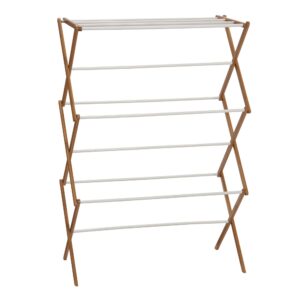 household essentials bamboo folding clothes drying rack, white