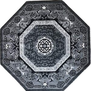 carpet king traditional oriental octagon area rug grey black silver gray design 101 (5 feet 3 inch x 5 feet 3 inch)