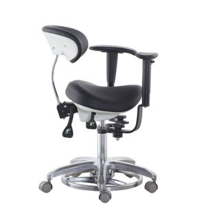 East-New Medical Dental Chair Microscope Saddle Stool Foot Controlled/Pedal Base PU Leather with 45°Swiveling Armrests SDS-FC1