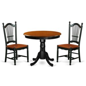 east west furniture ando3-bch-w antique 3 piece room set contains a round wooden table with pedestal and 2 kitchen dining chairs, 36x36 inch