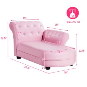 Costzon Kids Couch, Princess Kids Sofa Chairs for Baby Girls 3-5 Old w/Wood Frame & Leather Surface for Nap & Rest, Toddler Couch for Preschool, Nursery, Kindergarten, Children Furniture Gift (Pink)