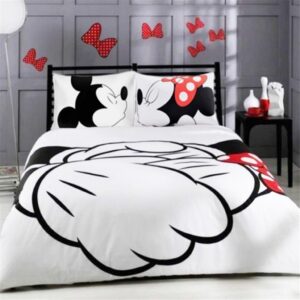 haru homie microfiber reversible printing mickey mouse couples duvet cover 3pcs bedding set with zipper closure - ultra soft lightweight and easy care, queen