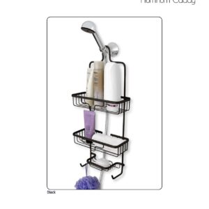 Splash Home Aluminum Kohala Bathroom Hanging Head Two Basket Organizers Plus Dish Shower Caddy, 24 x 5 x 11 Inches, Matte Black