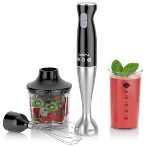 chinya immersion hand blender, powerful 4-in-1 hand blender,electric food blender with 16oz food chopper, 20oz san beaker and ballon whisk, bpa-free hand mixer set