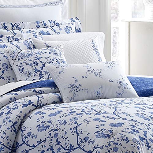 Laura Ashley - King Duvet Cover Set, Reversible Cotton Bedding with Matching Shams, Home Decor for All Seasons (Charlotte Blue, King)