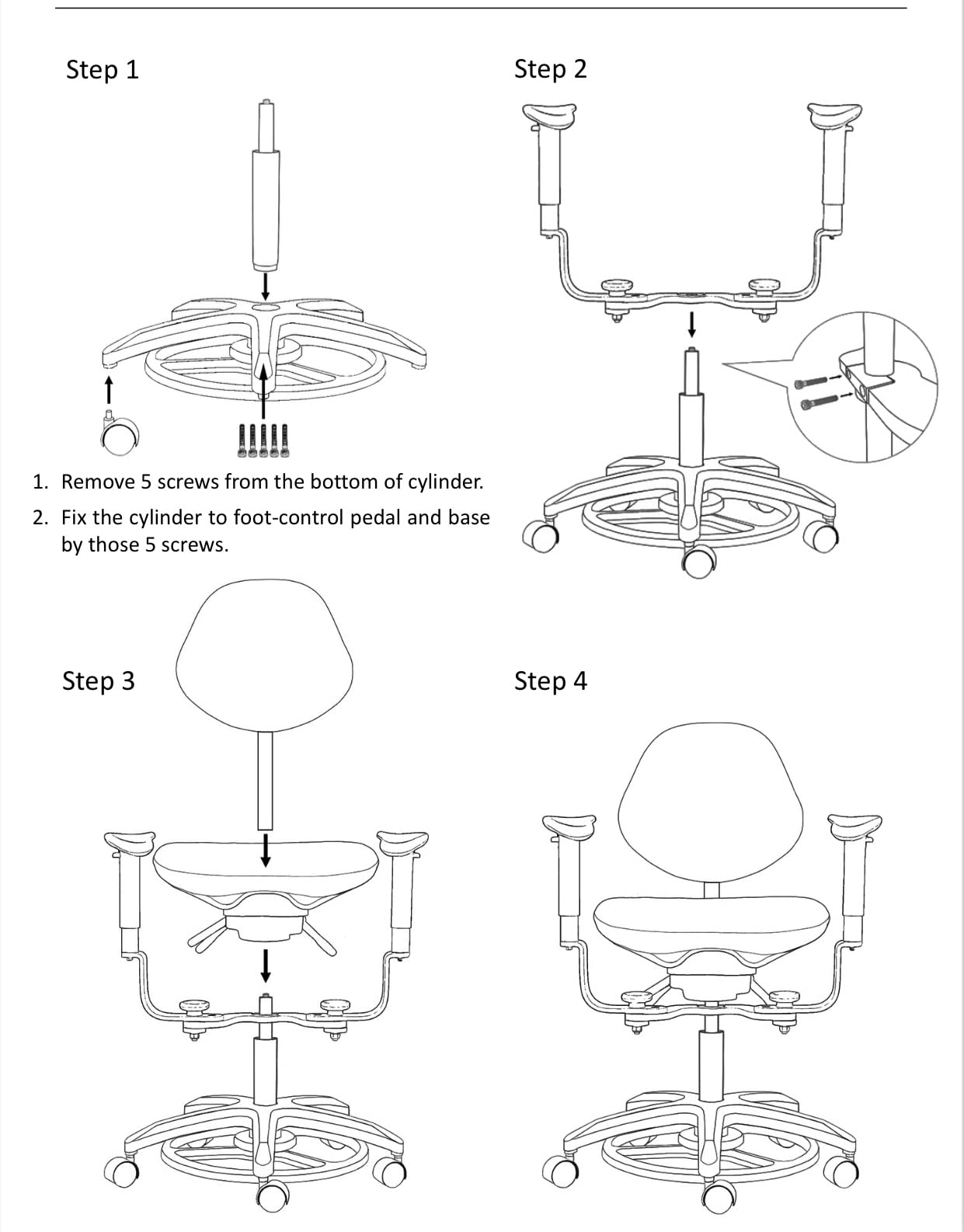 East-New Medical Dental Chair Microscope Saddle Stool Foot Controlled/Pedal Base PU Leather with 45°Swiveling Armrests SDS-FC1