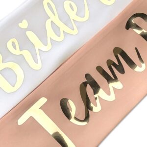 Team Bride 7pc Satin Sash Set - Sophisticated & Fun Party Favors for Bachelorette Party, Bridal Shower & Wedding Party (7pc Set, Rose Gold)