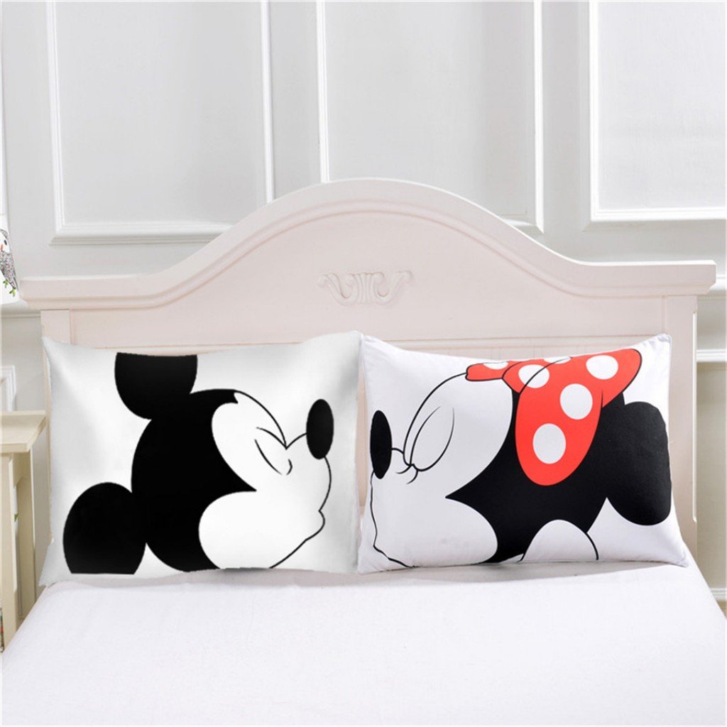 Haru Homie Microfiber Reversible Printing Mickey Mouse Couples Duvet Cover 3PCS Bedding Set with Zipper Closure - Ultra Soft Lightweight and Easy Care, Queen