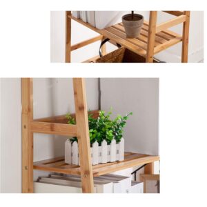 soges 4-Tier Bamboo Storage Shelf Rack, Bookcase Ladder Shelf Storage Organizer Multi-Functional Display Rack for Books, Photos, Plants, Daily Supplies in Home, Kitchen, Bathroom, Garden, KS-HSJ-02